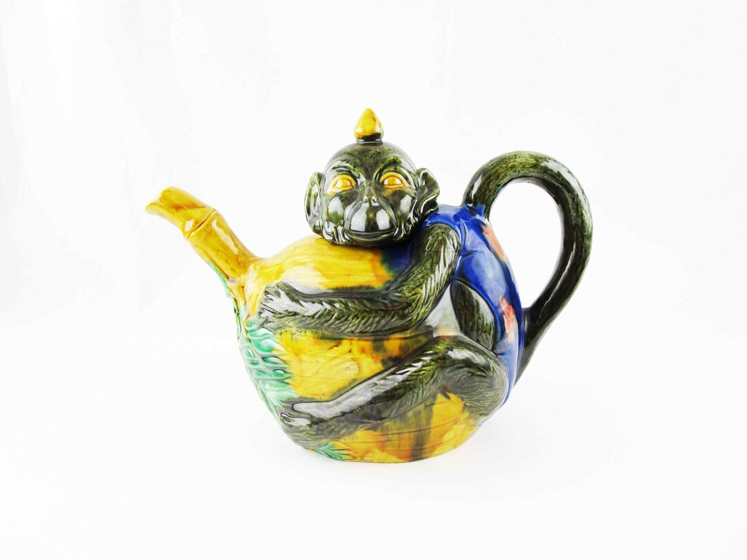 Majolica Glaze Monkey Teapot - Reproduction Teapot of a 'minton ...