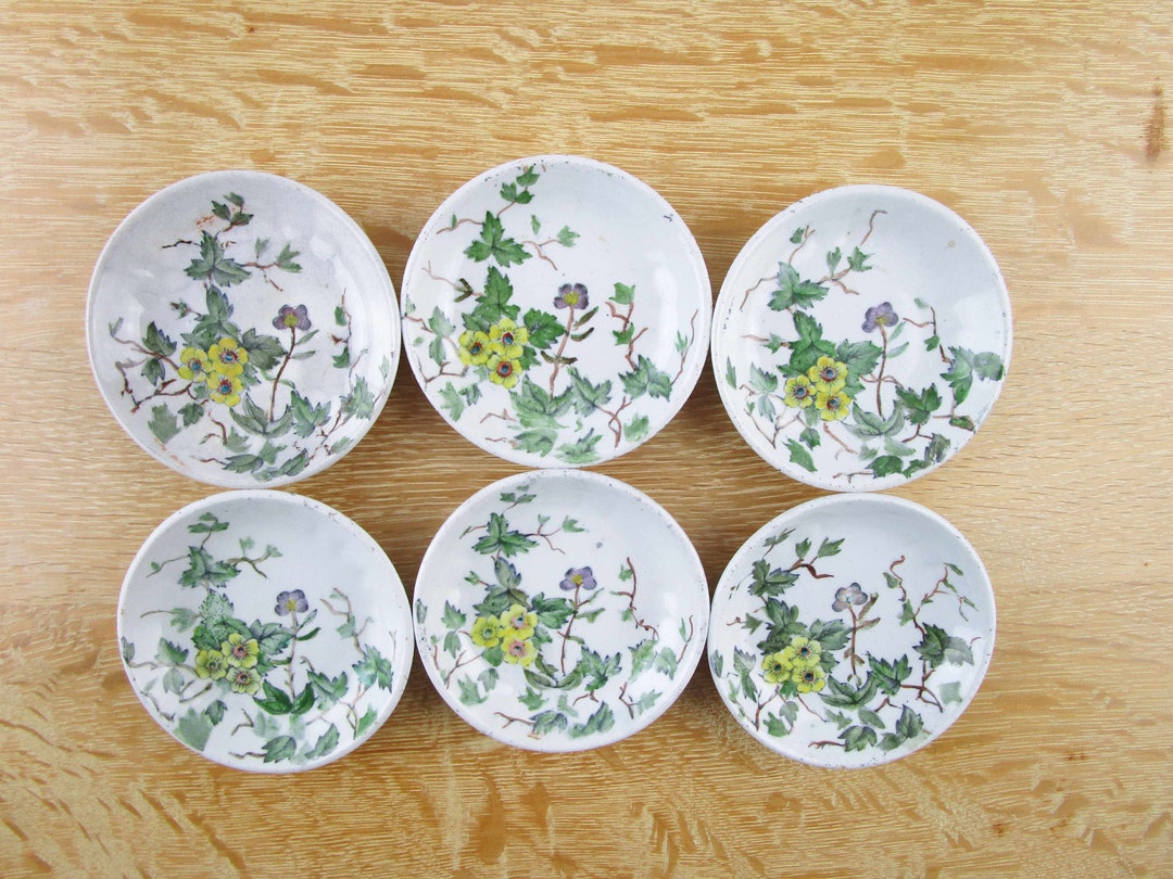 Vintage Butter Pats - Violets and Buttercup Flowers - Six Ironstone ...