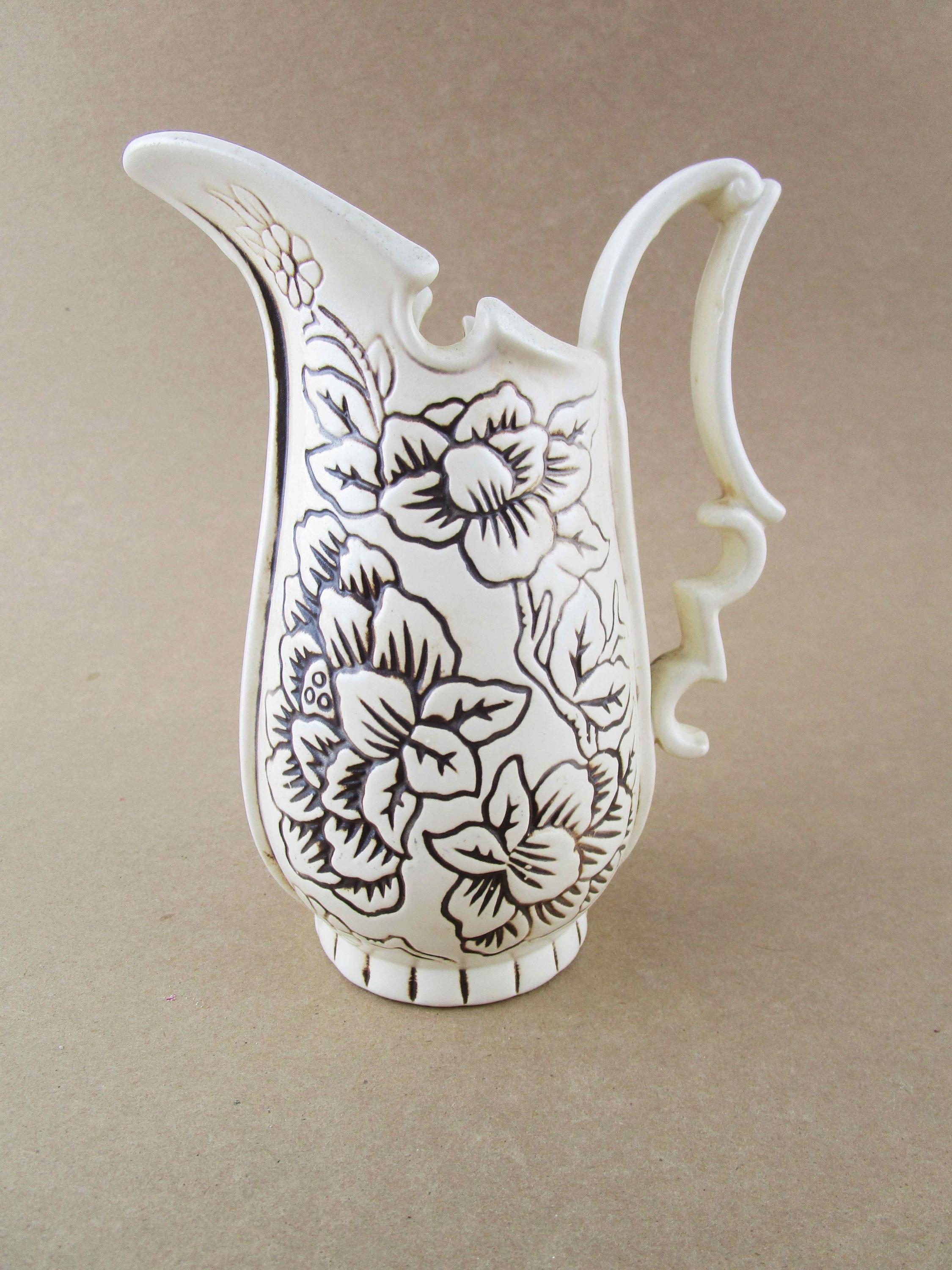 Vintage Red Wing Pottery Pitcher: Ivory Floral Ewer, 1940s Decor - Etsy