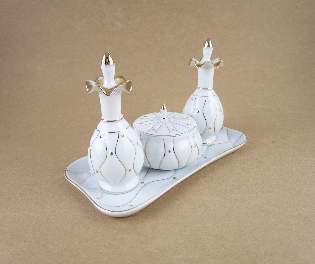 Vintage Japanese Dresser Vanity Set - White With Gold Detailing ...