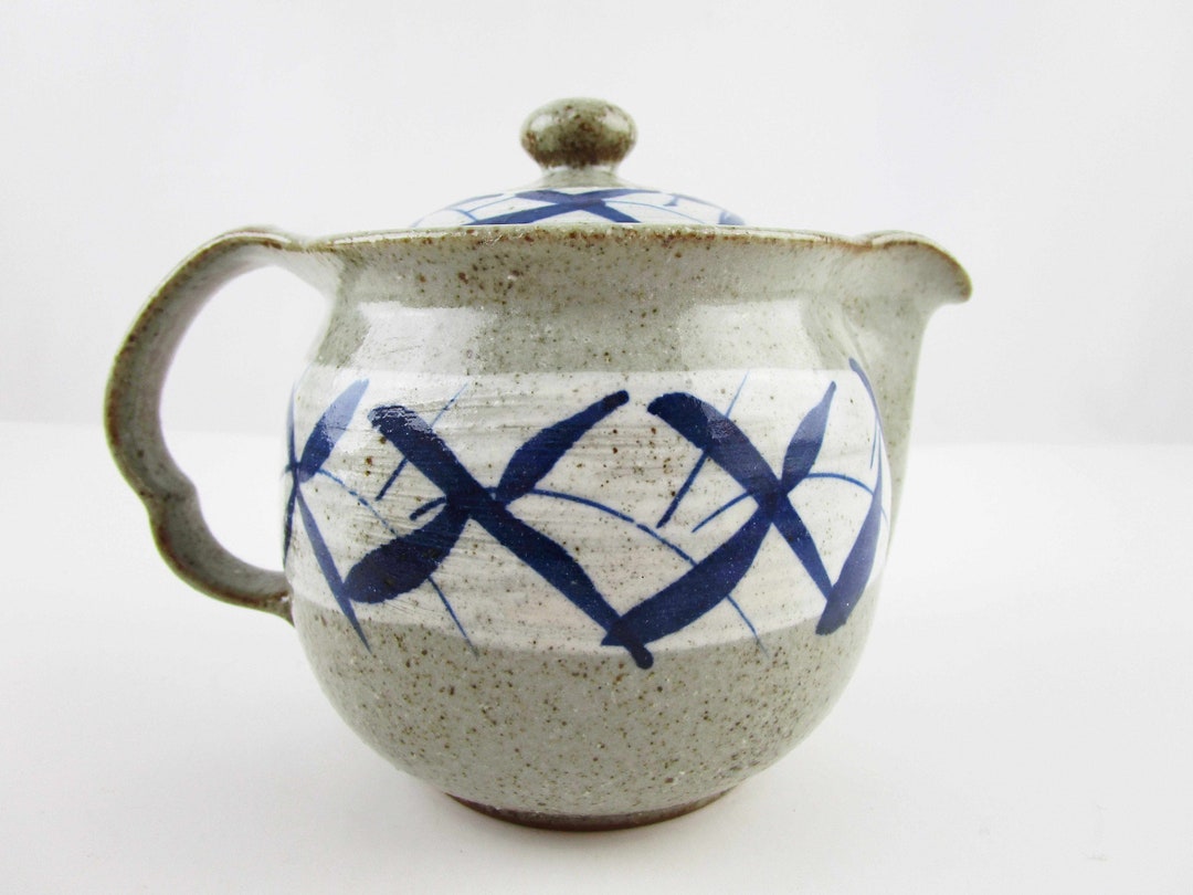 A Two-cup Teapot - Pottery - Blue on White Stripe - Stoneware Teapot ...