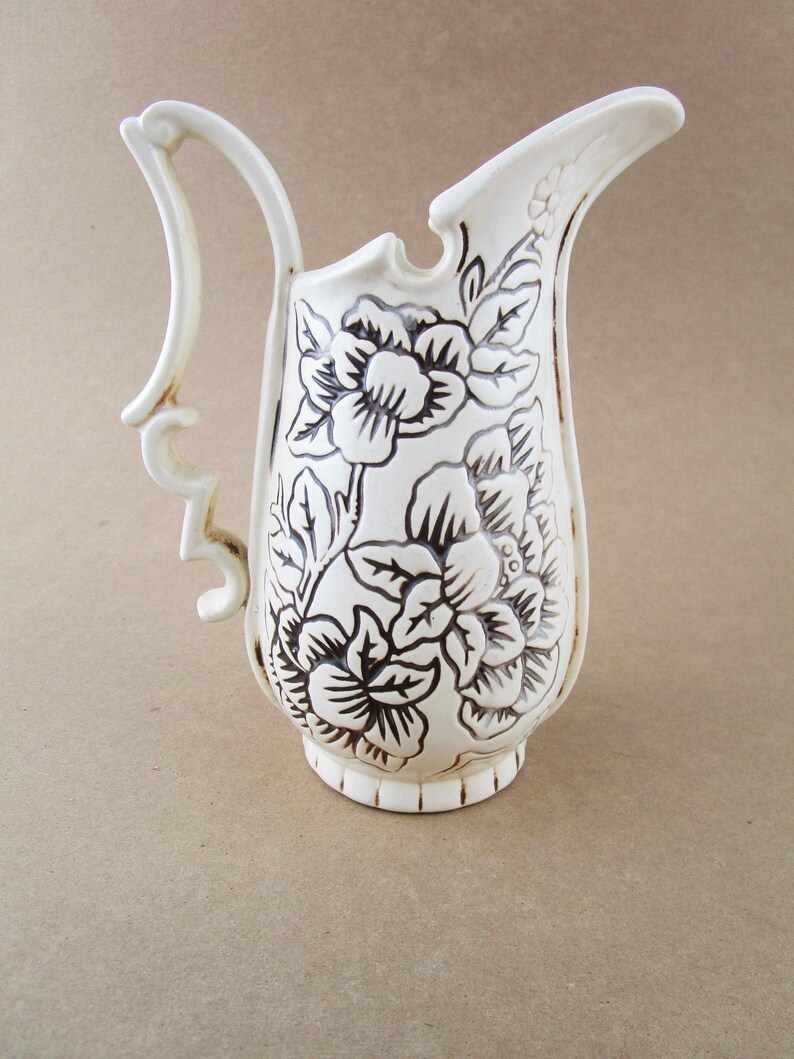 Vintage Red Wing Pottery Pitcher: Ivory Floral Ewer, 1940s Decor - Etsy