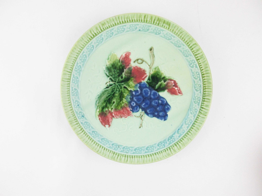 German 'majolica' Plate - Grapes and Two-tone Grape Leaf - 'black ...