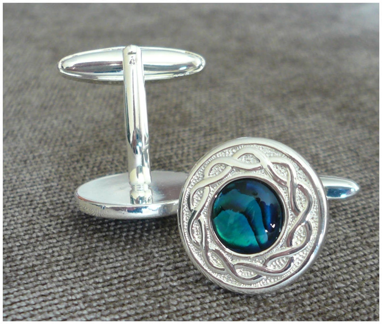 Abalone Blue Cufflinks Silver Celtic Mens Christmas Gift for - Etsy