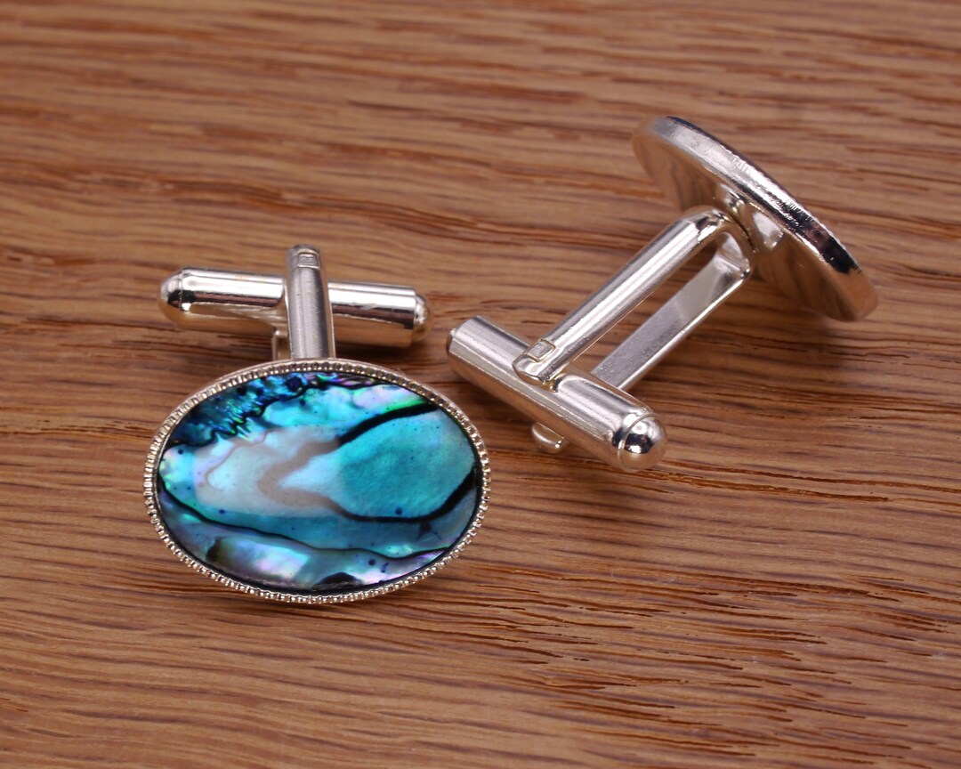 Blue Abalone Cufflinks, Silver Plated Gift Box - Etsy UK