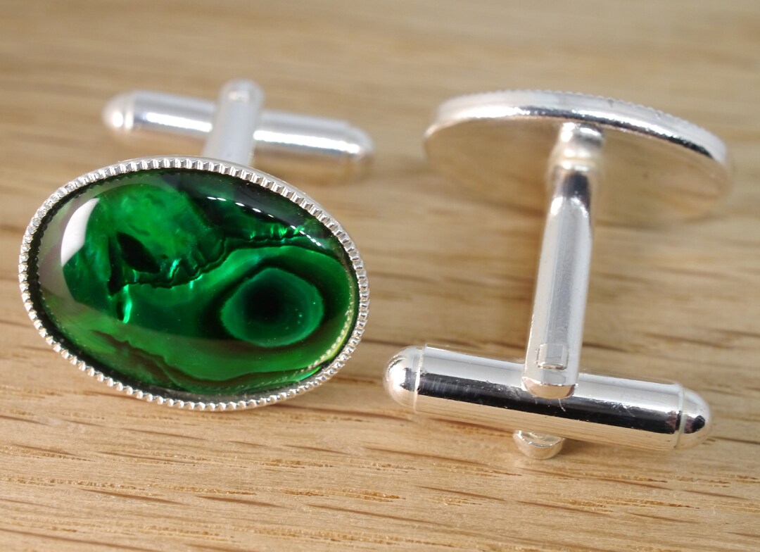 Emerald Green Abalone Cufflinks, Silver Plated St Patrick's Day Gift - Etsy