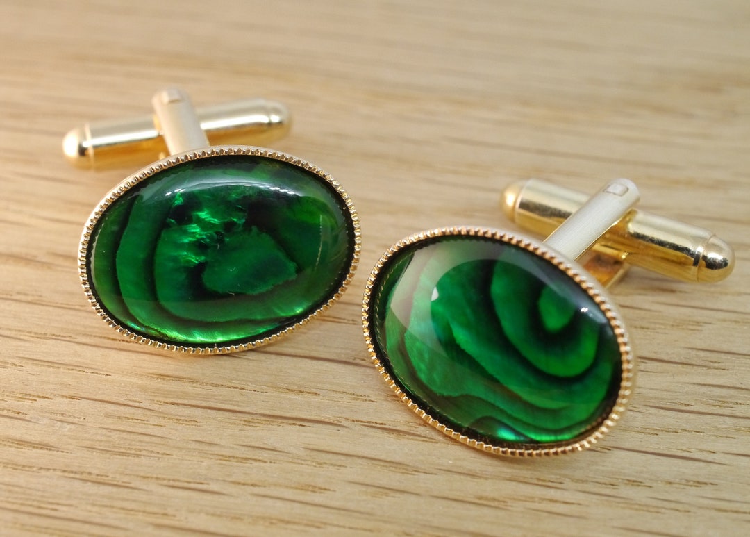 Emerald Green Cufflinks Abalone Gold St Particks Day Gift for Him 20 55 ...