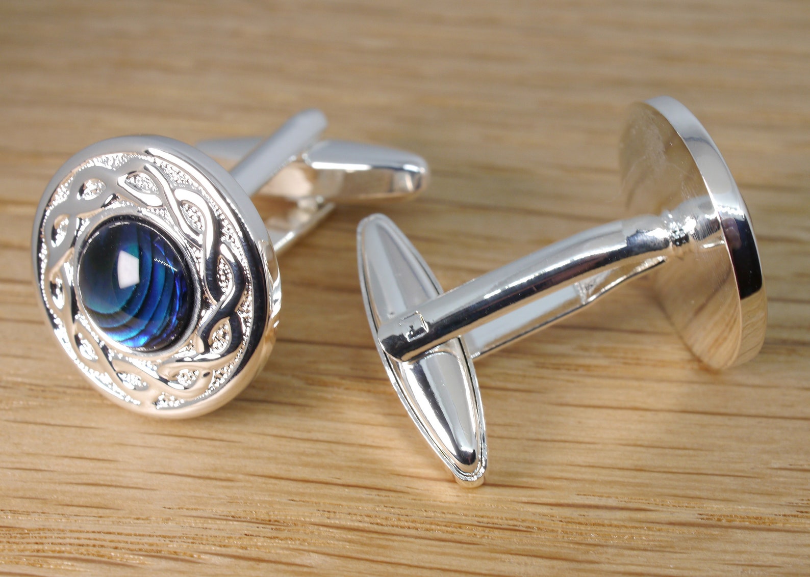 Abalone Blue Cufflinks Silver Celtic Mens Christmas Gift for - Etsy
