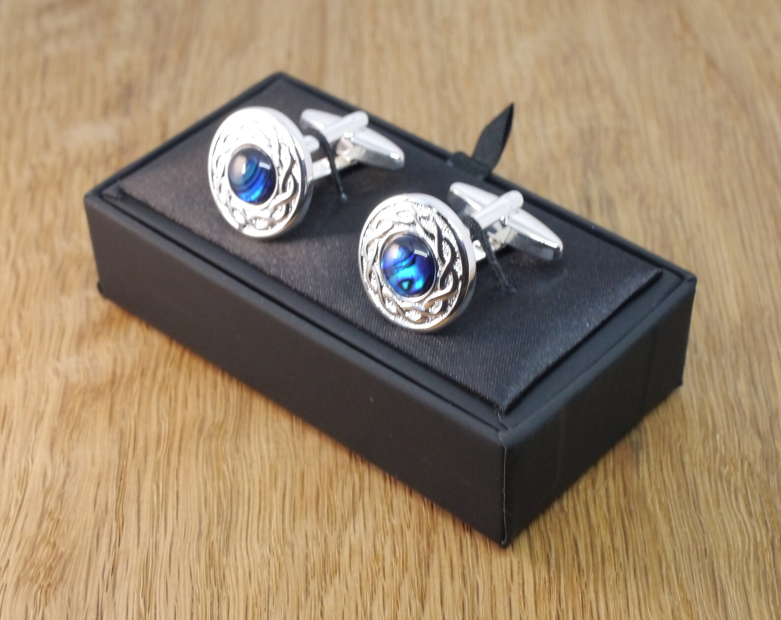 Abalone Blue Cufflinks Silver Celtic Mens Christmas Gift for - Etsy