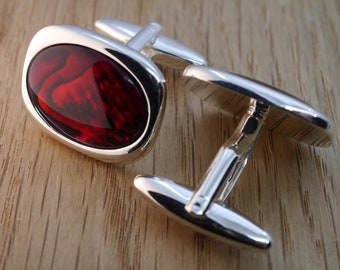 Red Cufflinks Abalone 40 Anniversary Ruby Wedding July 21 30 - Etsy UK