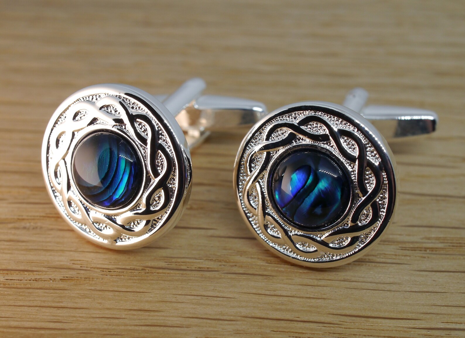 Abalone Blue Cufflinks Silver Celtic Mens Christmas Gift for - Etsy