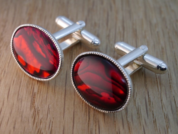 Red Cufflinks Abalone 40 Anniversary Ruby Wedding July 21 30 | Etsy