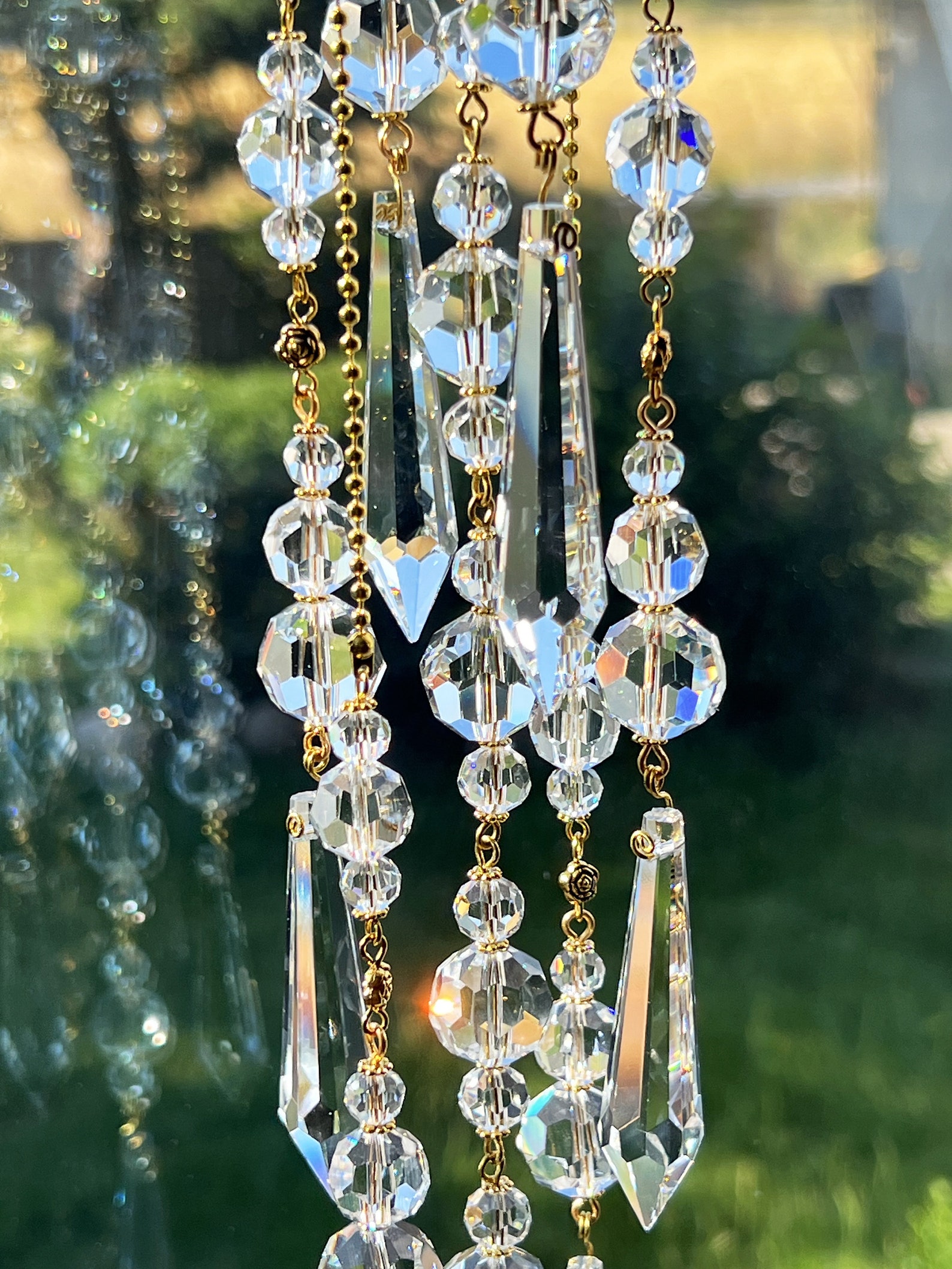 Golden Gorgeous Suncatcher Chandelier, Sun Catcher Crystals for Windows ...