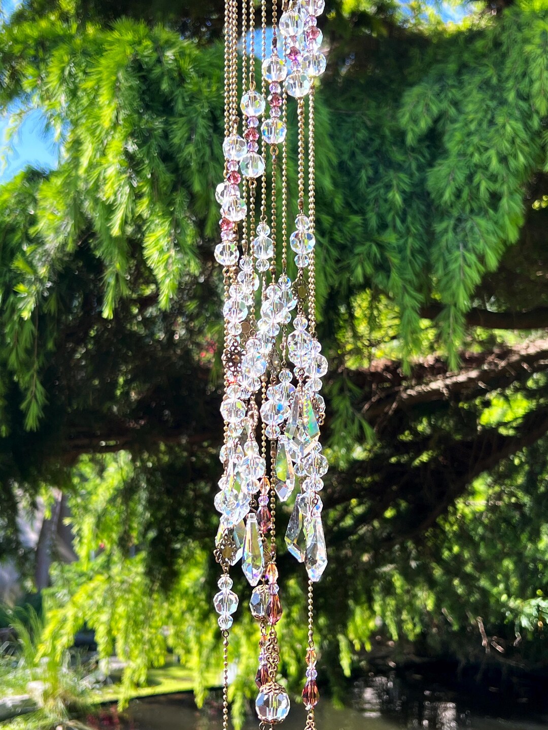 Elegant Long Crystal Suncatcher Chandelier – Hanging Lightcatcher Crystals for Windows ...