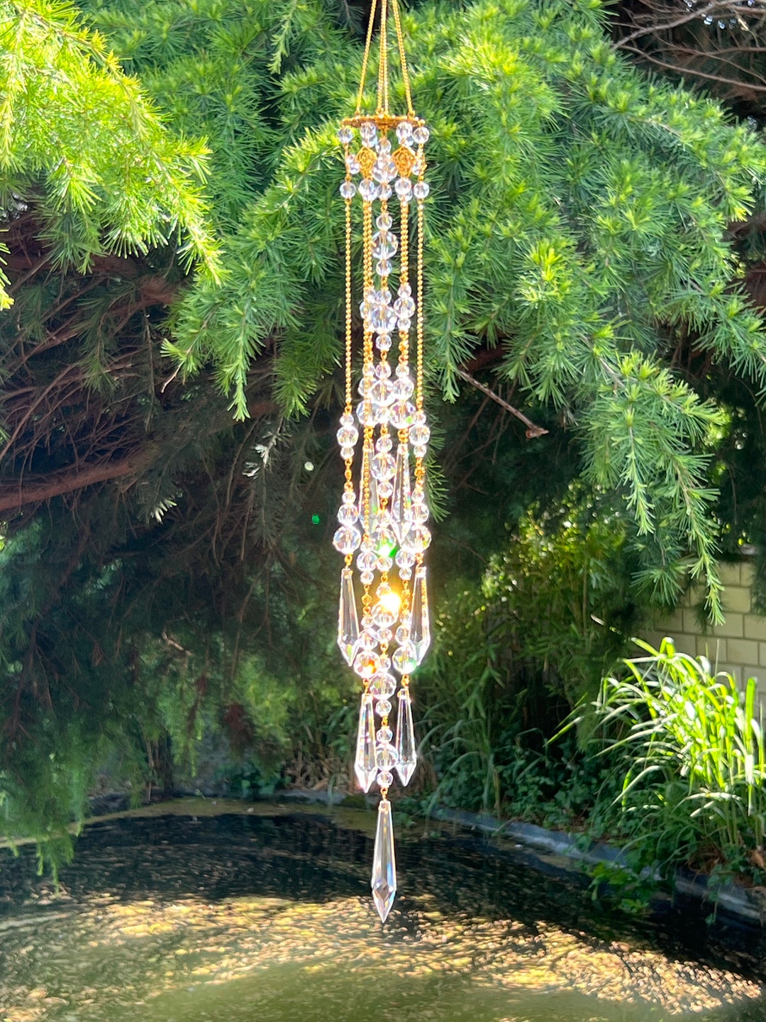 Golden Gorgeous Suncatcher Chandelier, Sun Catcher Crystals for Windows, Decor Crystals ...