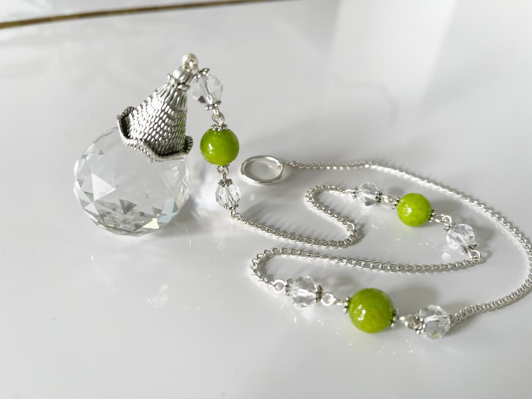 Elegant Faceted Crystal Ball Suncatcher, Green Jade Beads, Window ...