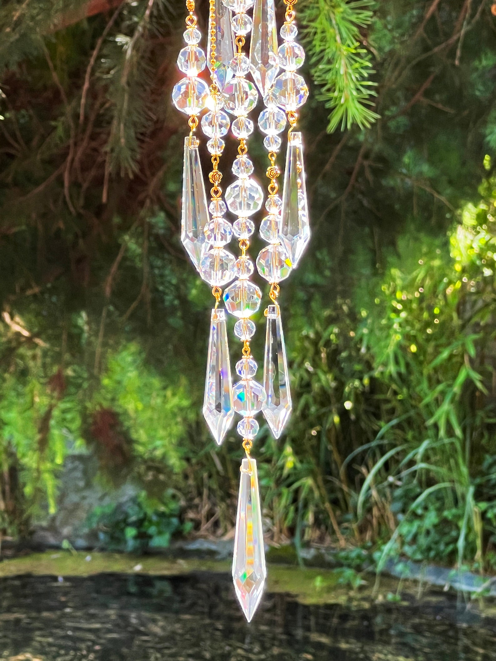 Golden Gorgeous Suncatcher Chandelier, Sun Catcher Crystals for Windows ...