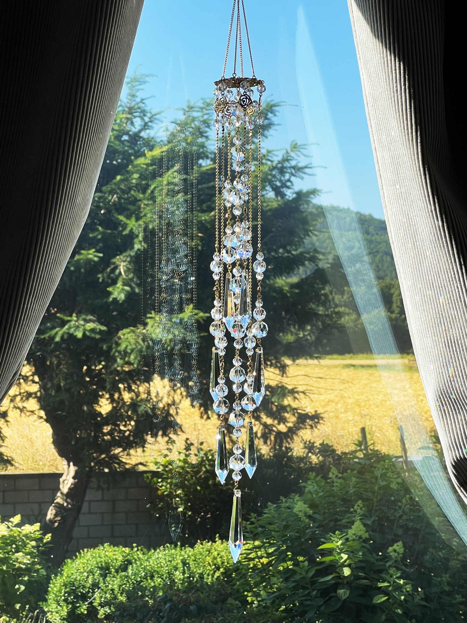 Golden Gorgeous Suncatcher Chandelier, Sun Catcher Crystals for Windows ...