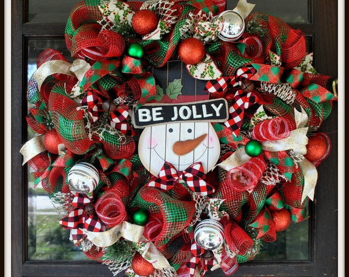 Be Jolly by Golly Snowman Deco Mesh Deluxe Christmas Wreath - Etsy