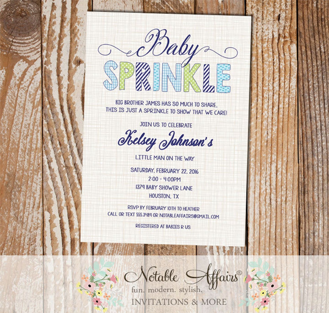 Baby Boy Baby Sprinkle Invitation on Brown Linen Background - Etsy