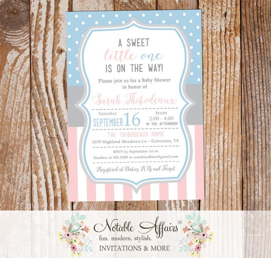 Light Pink Baby Blue Vertical Stripes Polka Dots Gender - Etsy