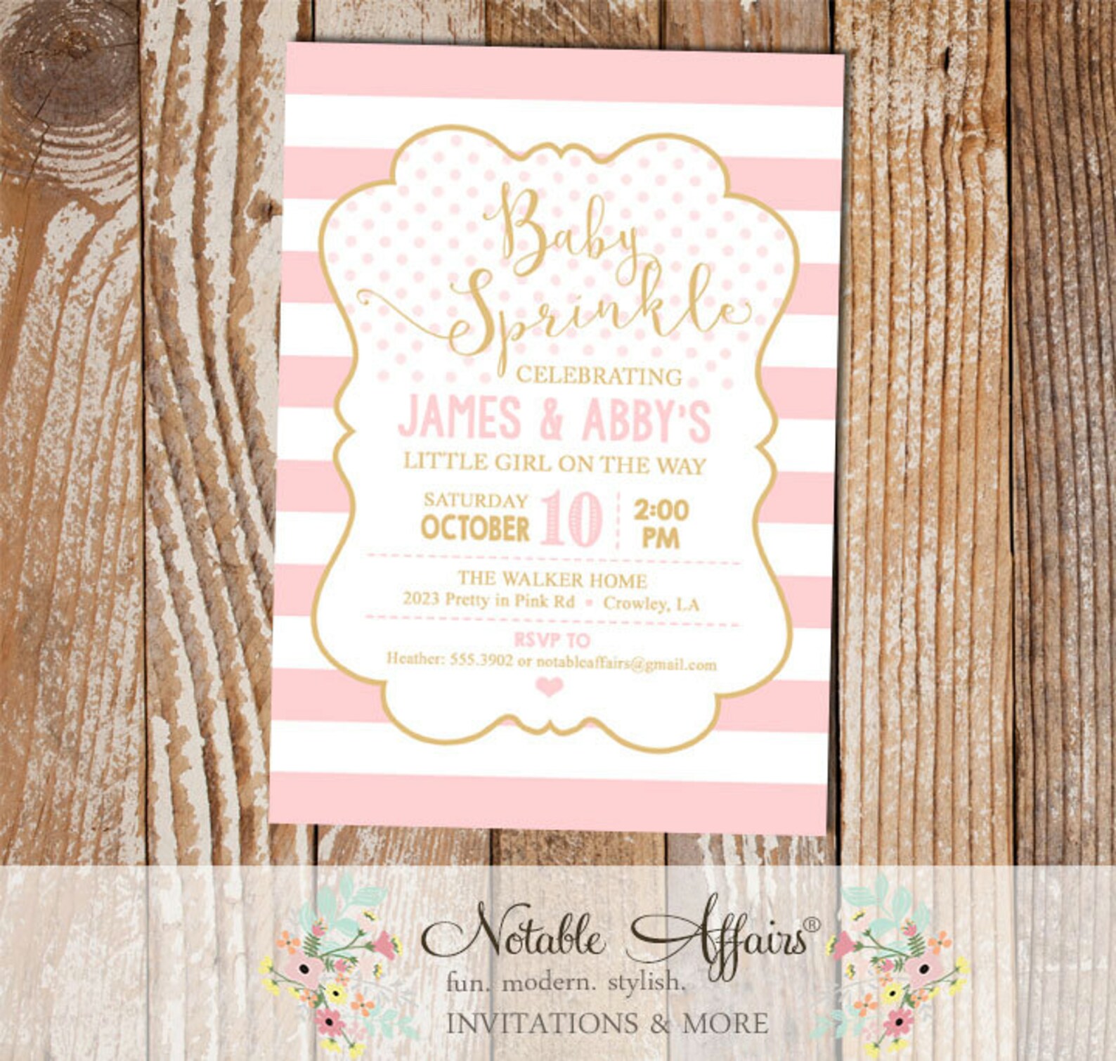 Baby Girl Baby Sprinkle Invitation With Stripes Light Pink and - Etsy