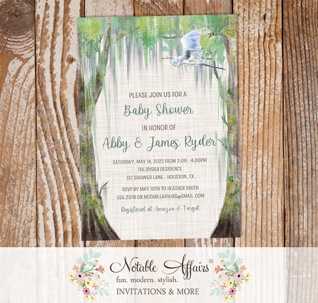 Watercolor Cajun Louisiana Swamp Bayou Baby Shower Bridal Shower ...