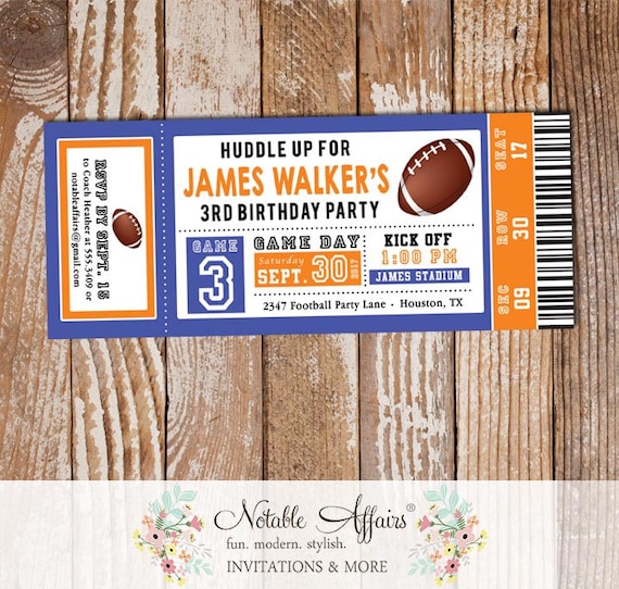 Football Tailgate Birthday Party Football Ticket Invitation - Orange ...