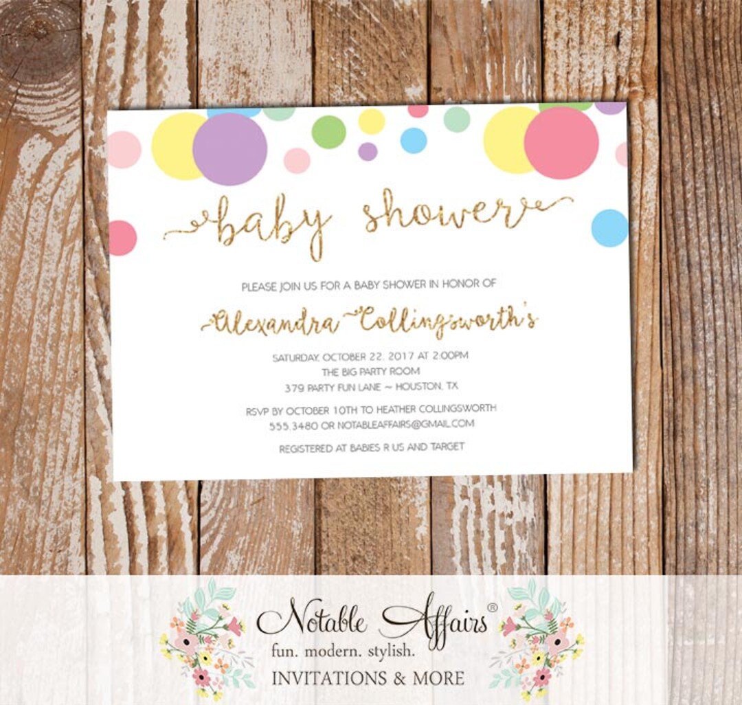 Pastel Colors Gender Neutral Baby Shower Confetti Dots invitation ...