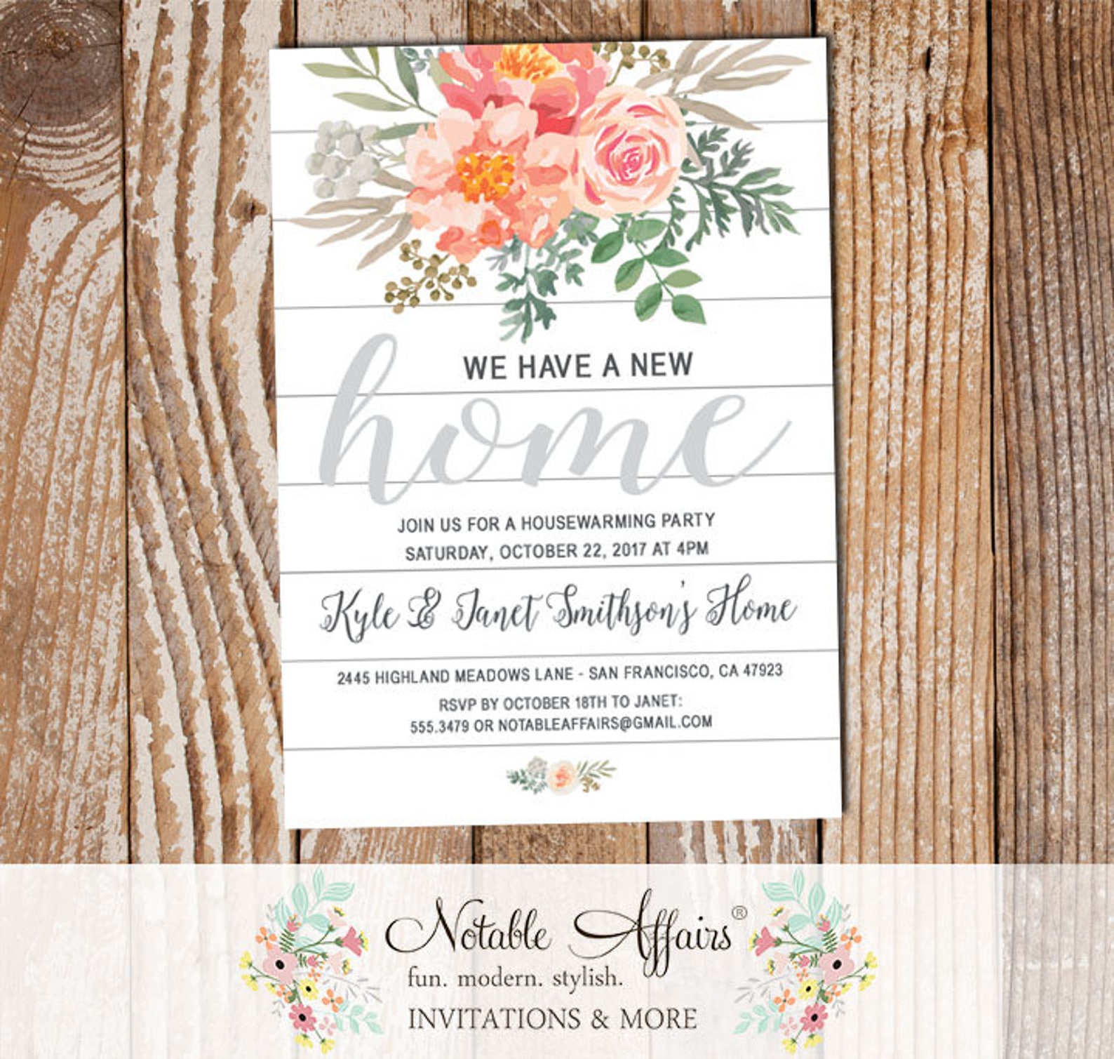 Watercolor Flowers Shiplap Housewarming Party Invitation - Etsy