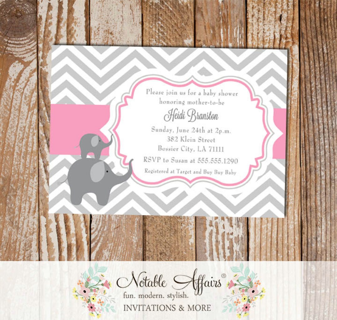 Pink and Gray Chevron With Elephants - Baby Shower Birthday Party ...