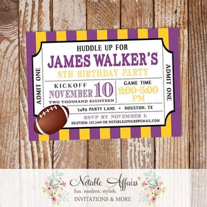 Football Tailgate Birthday Party Football Ticket Invitation Deep Yellow ...