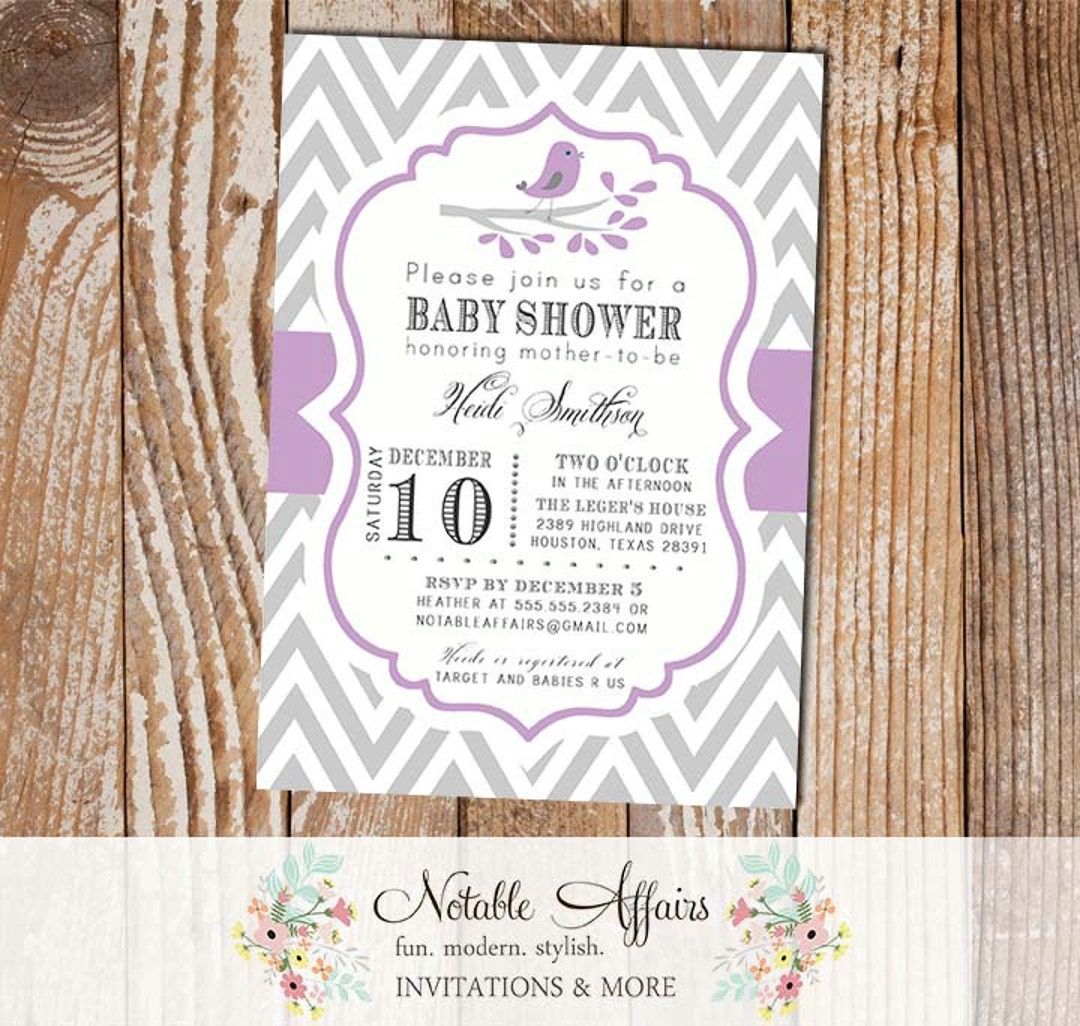 Gray and Light Purple Lavender Chevron With Little Birdie Bird and ...