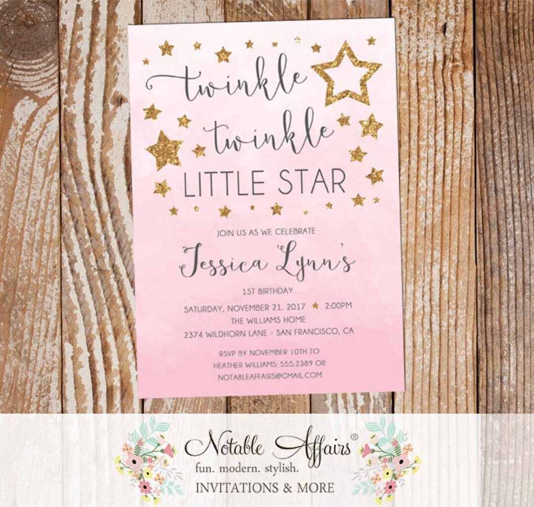 Twinkle Twinkle Little Star Watercolor Ombre Background Pink and Gold ...