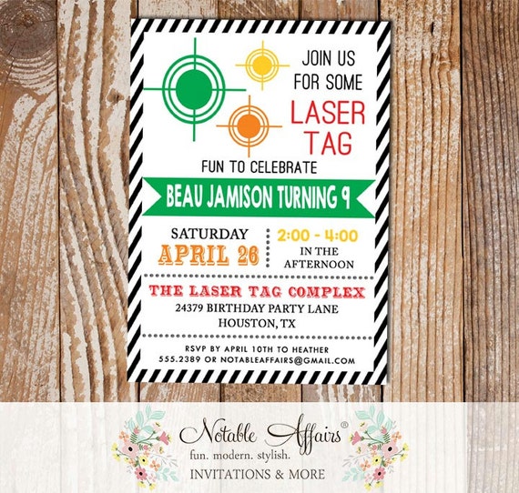 Black Diagonal Stripe Laser Tag Target Laser War Invitation Modern ...