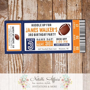 Football Tailgate Birthday Party Football Ticket Invitation - Orange ...
