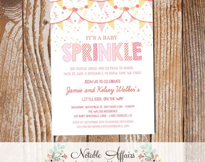 Baby Girl Baby Sprinkle Invitation Plaid Polka Dots Stripes and Bunting ...