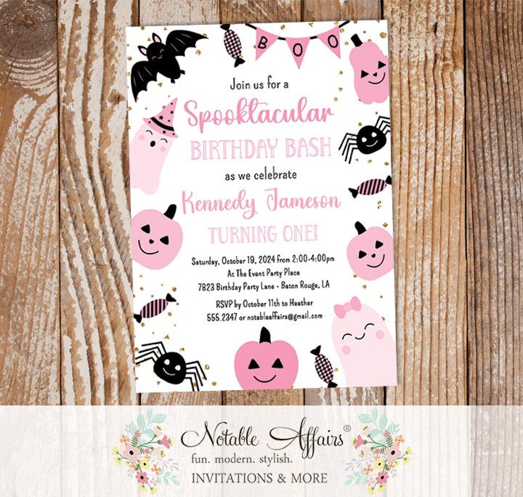 Girl Halloween Ghost Bat Pumpkins Spider Border Spooktacular Birthday ...