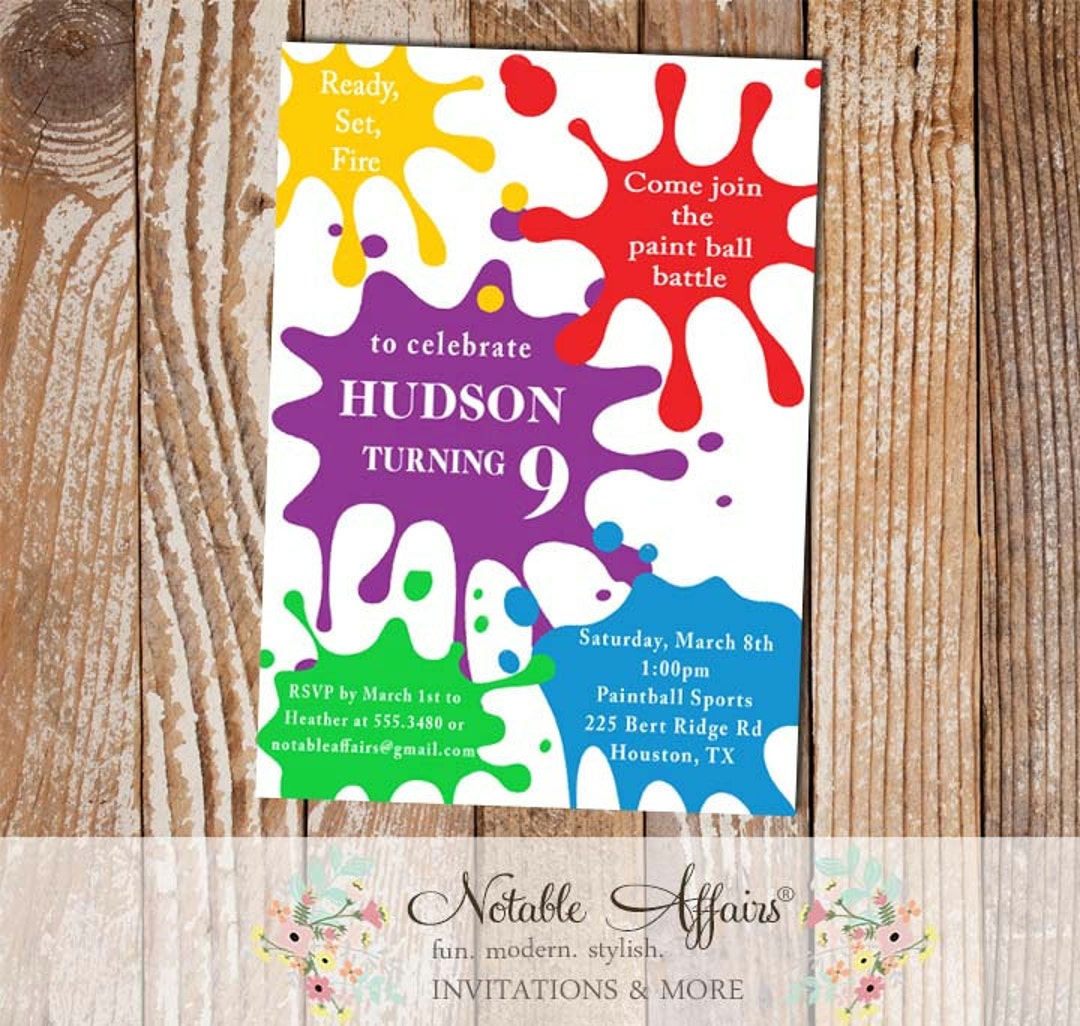 Splat - Paintball - Paint Ball - Art - Artist Birthday Party Invitation ...