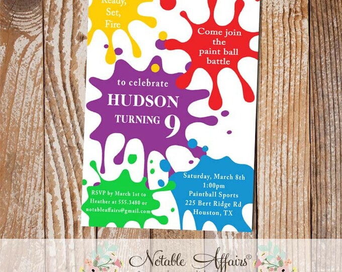 Splat Paintball Paint Ball Art Artist Birthday Party Invitation Choose ...