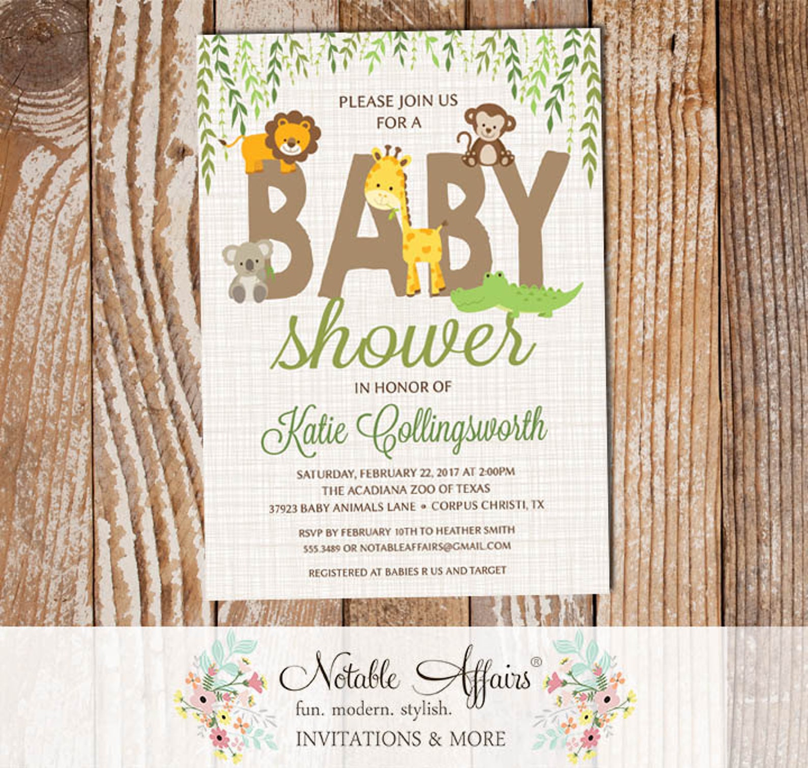 Jungle Zoo Baby Animals Baby Shower Invitation Zoo Baby - Etsy