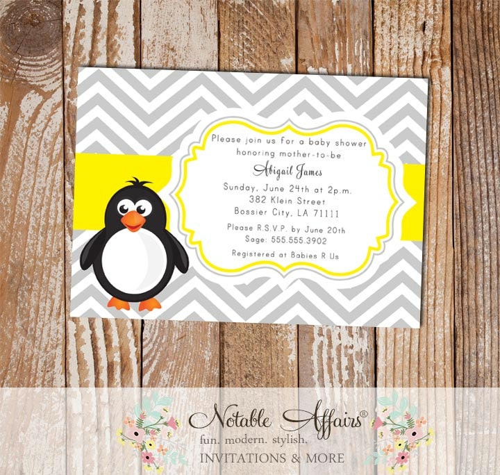 Gray and Yellow Chevron Penguin Baby Shower or Birthday | Etsy