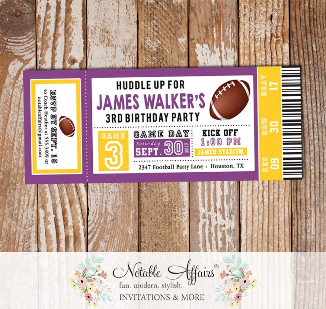 Football Tailgate Birthday Party Football Ticket Invitation - Deep ...