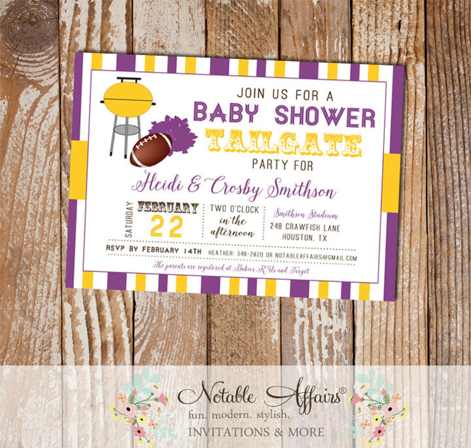 Dark Purple and Deep Yellow Football Tailgate Baby Shower - Etsy