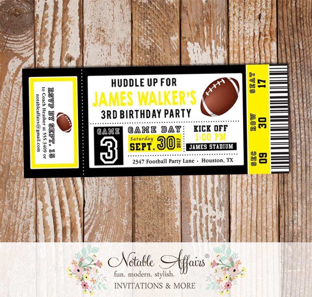 Football Tailgate Birthday Party Football Ticket Invitation Black and ...