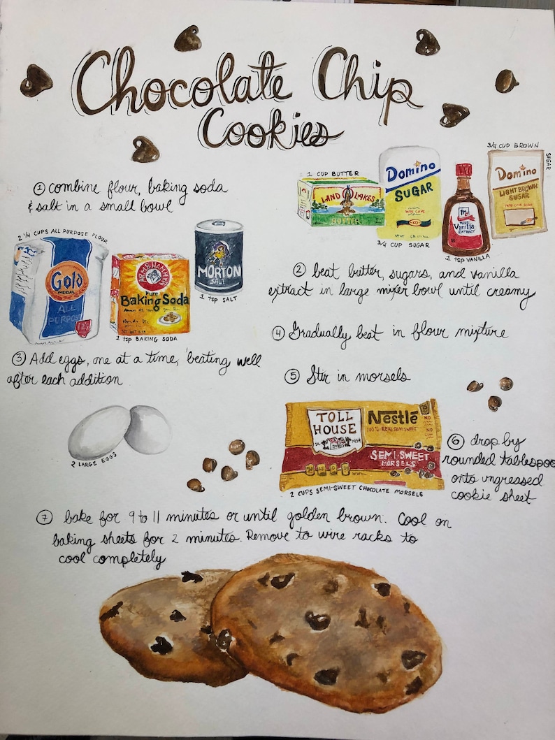 Chocolate Chip Cookie Recipe Illustration - Etsy