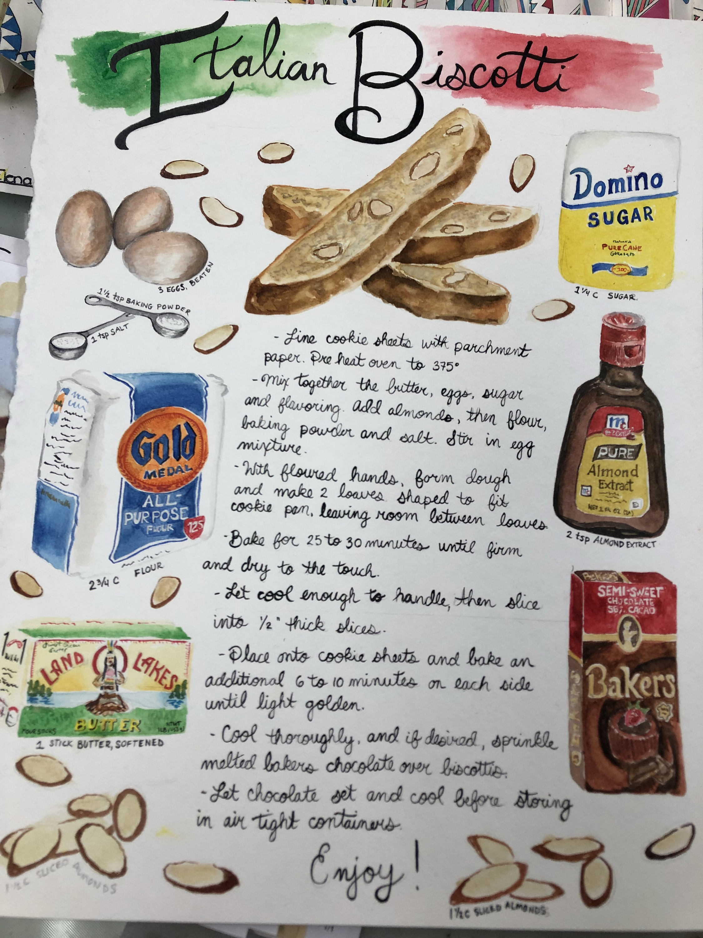 Italian Biscotti Recipe Illustration - Etsy