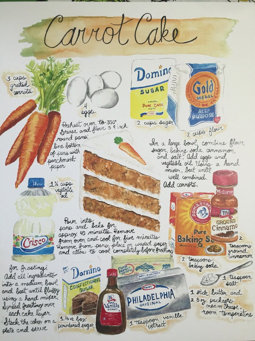 Carrot Cake Recipe Painting 11x14 - Etsy