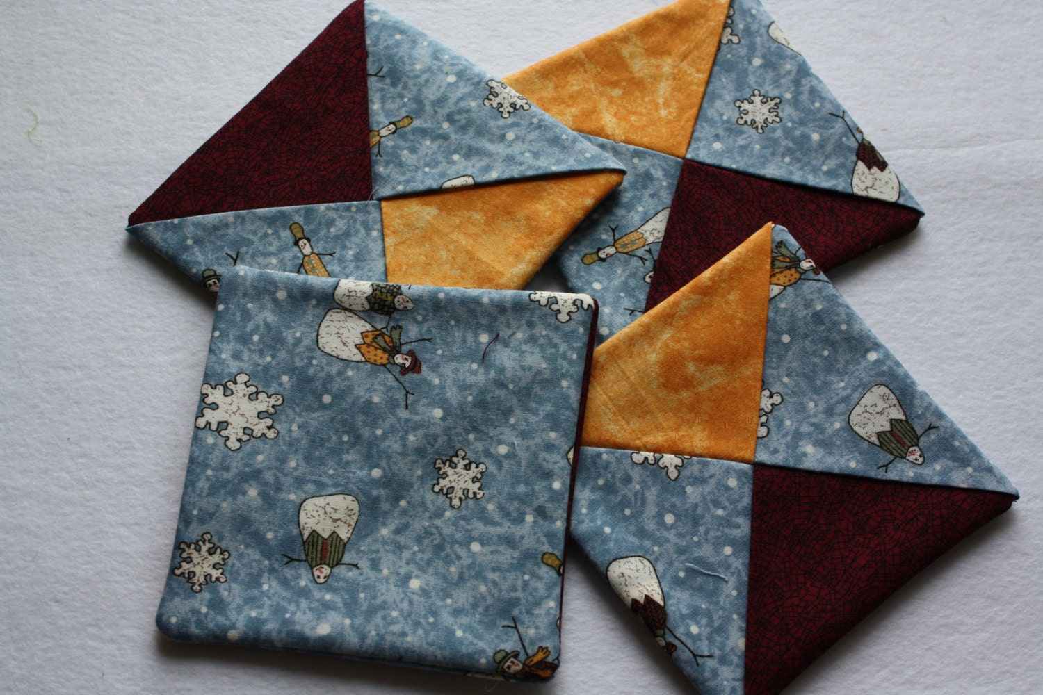 Folded Fabric Coasters Mug Rugs Candle Mats Snowman Winter - Etsy