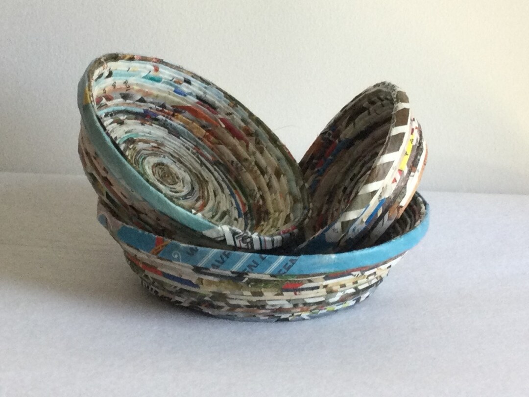 Recycled Magazine Set of Three Nesting Bowls, Upcycled Repurposed Gift ...